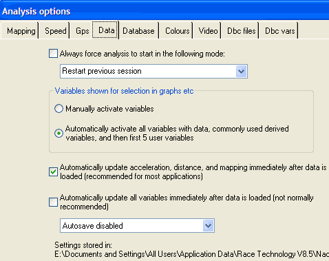 Race Technology Knowledge Base | AnalysisOptions / DataOptions