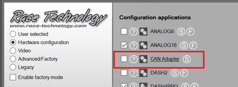 Race Technology Knowledge Base | CANAdaptor / CANAdaptorRe-configuring